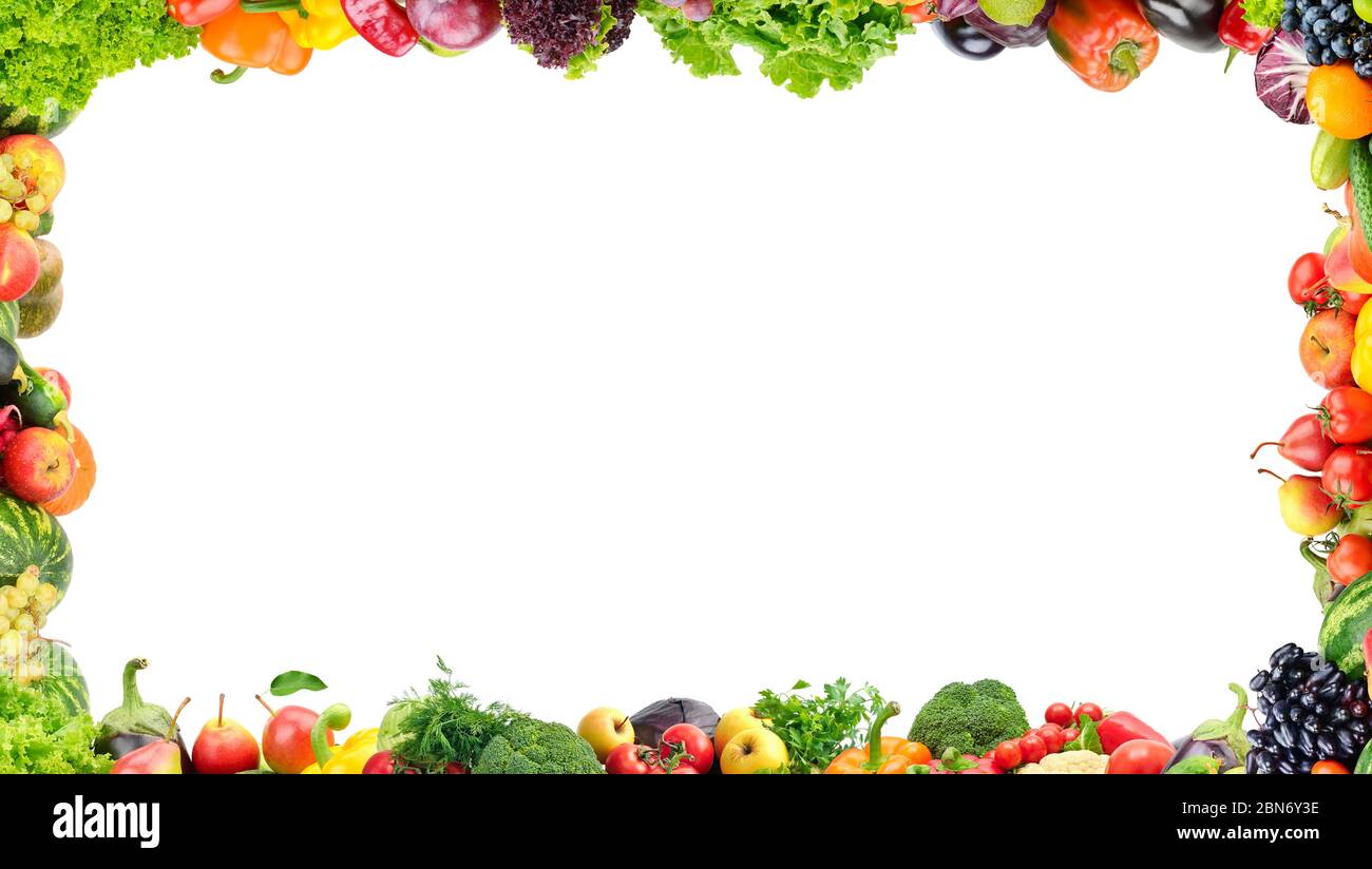 Fruits and vegetables frame on white Stock Photo - Alamy