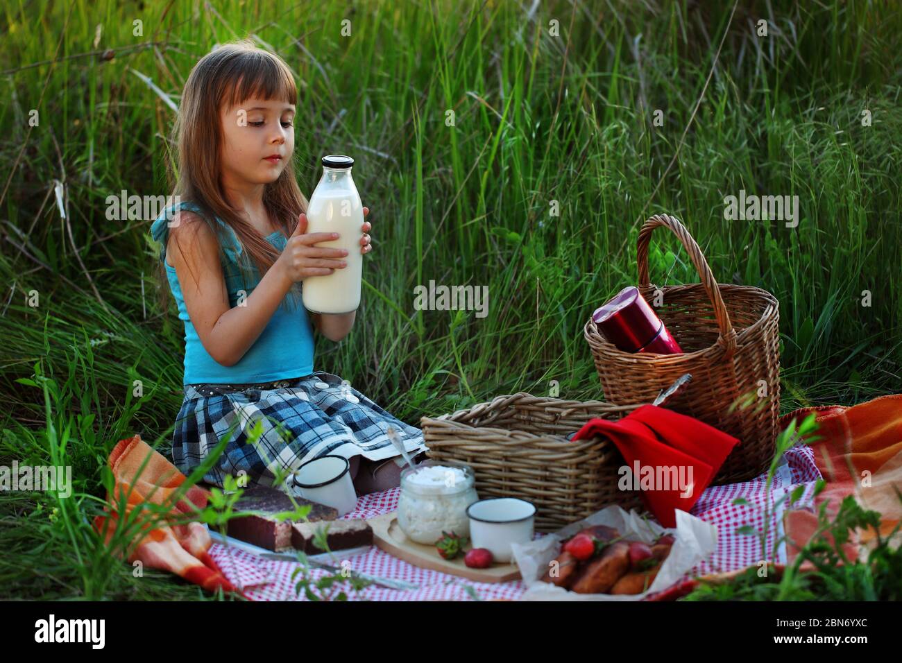 Girl at the picnic field Stock Photo - Alamy