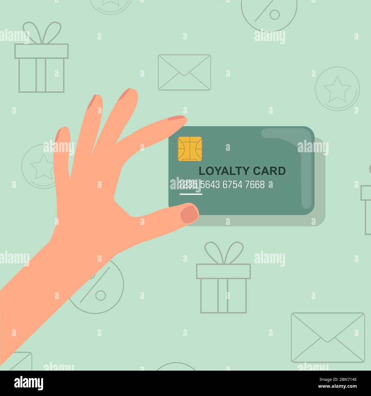 Client holding bonus card with loyalty reward program on color ...