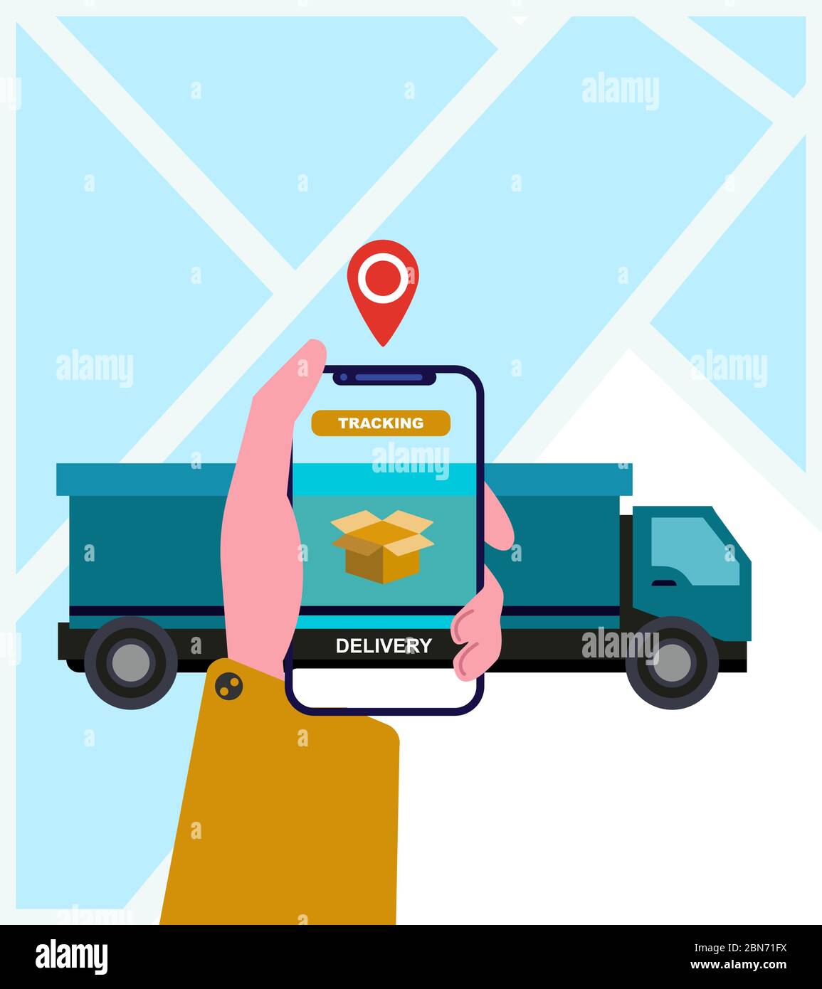 Man choosing location on cell phone for getting his order Stock Vector ...