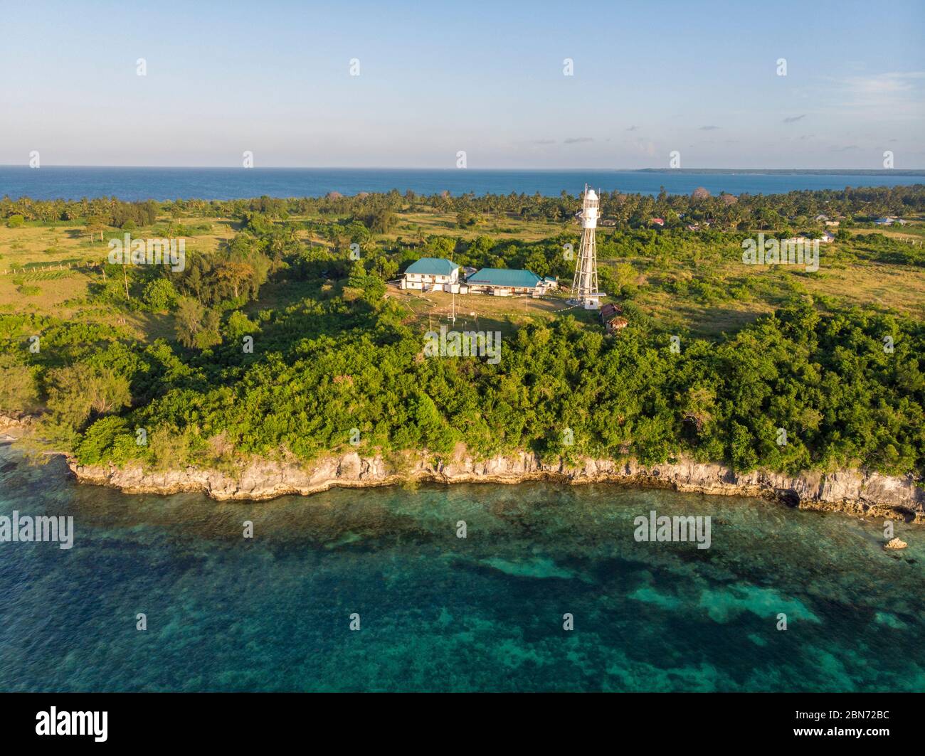 Aerial view on Lighthouse at Ras Kigomasha peninsula. The northern part ...