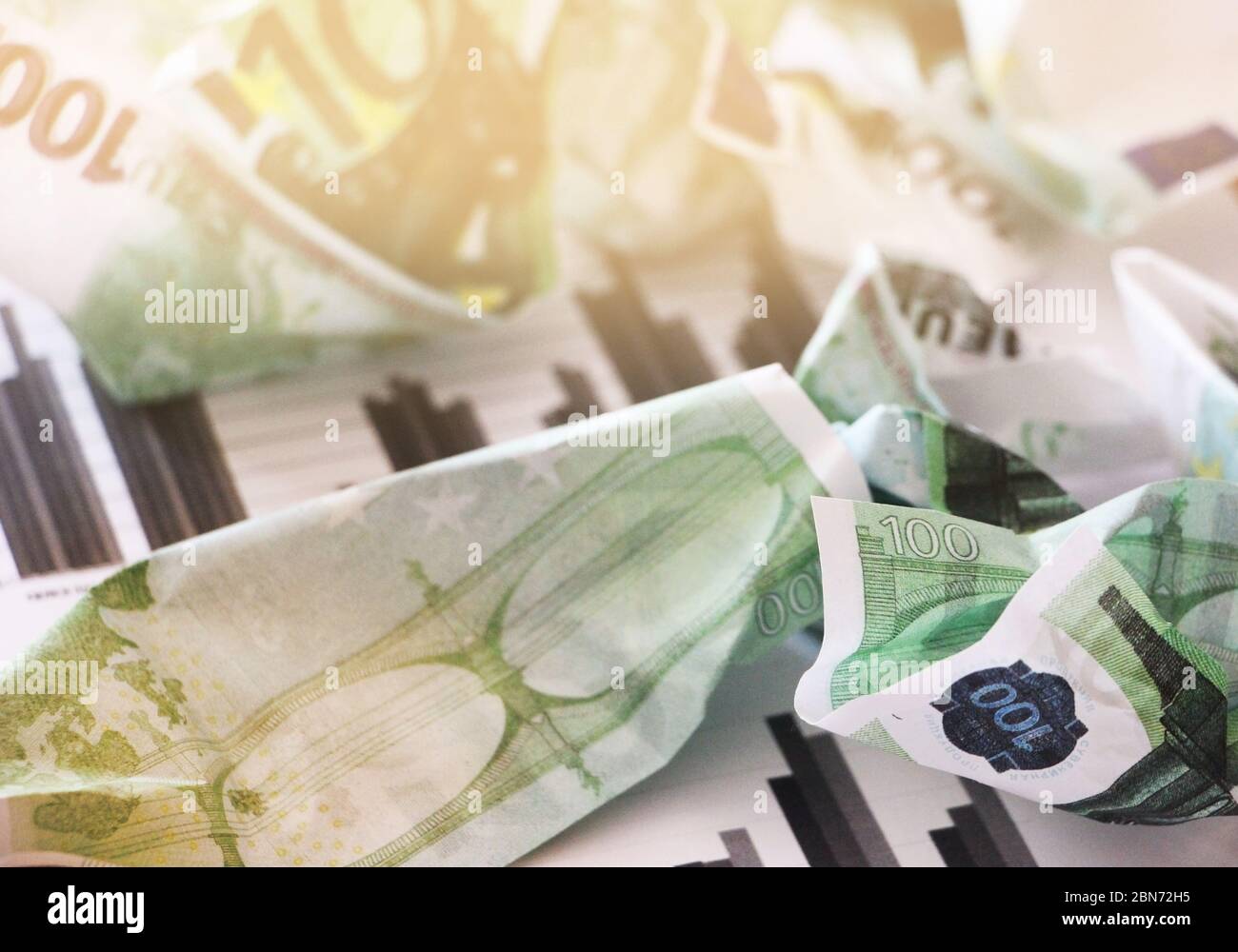 Crumpled 100 euro banknotes. Selective focus. Money value inflation ...