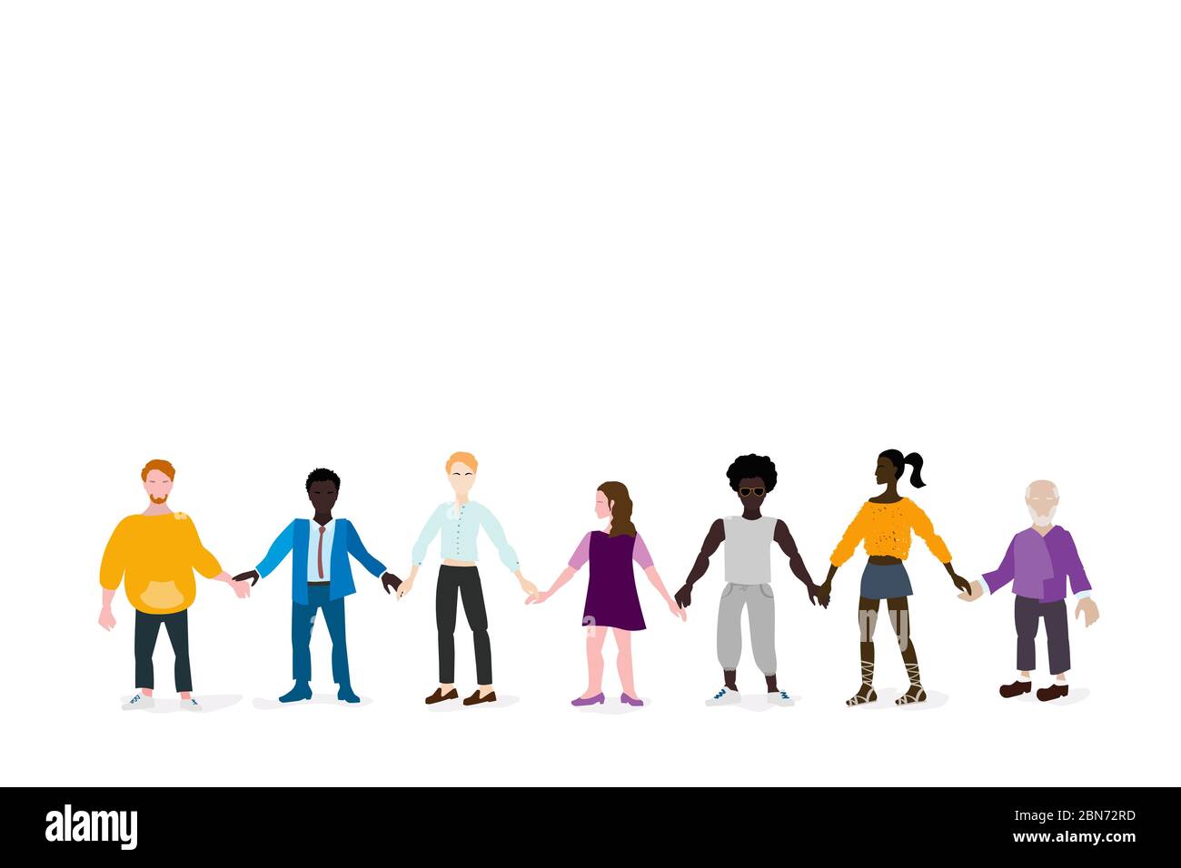 Together we are strong. A multinational group of people stand together ...