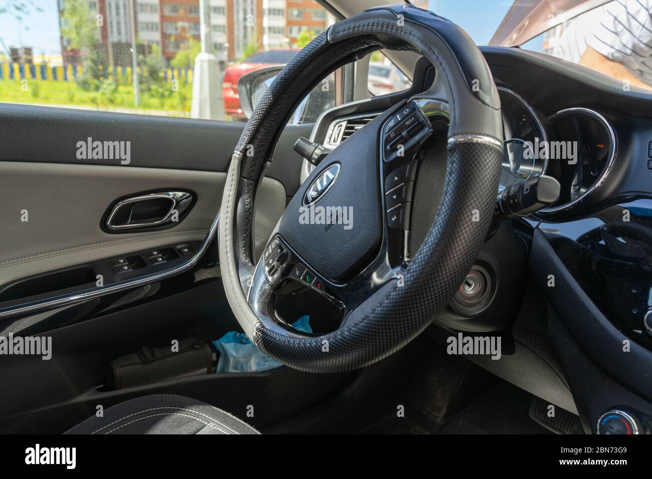 05 11 2020 Russia, Moscow, Kia eed car.Steering wheel of a car ...