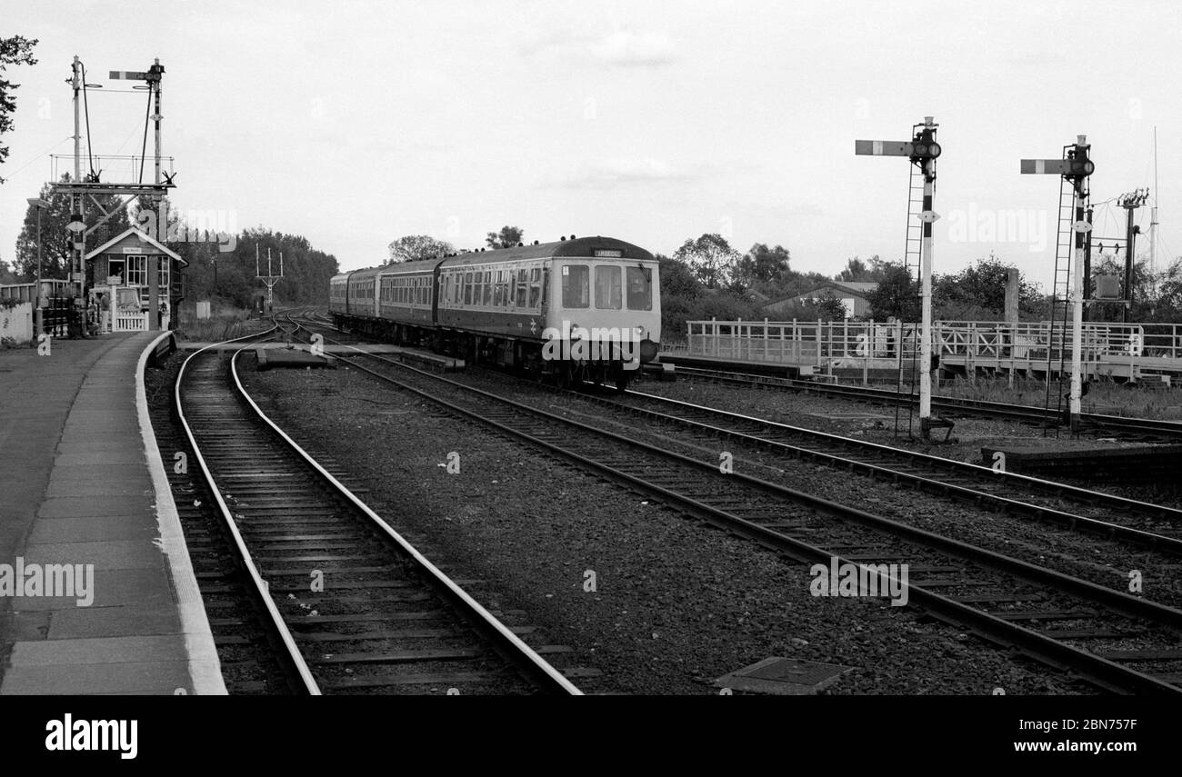 A diesel multiple unit approaching Ely station, Cambridgeshire, England ...