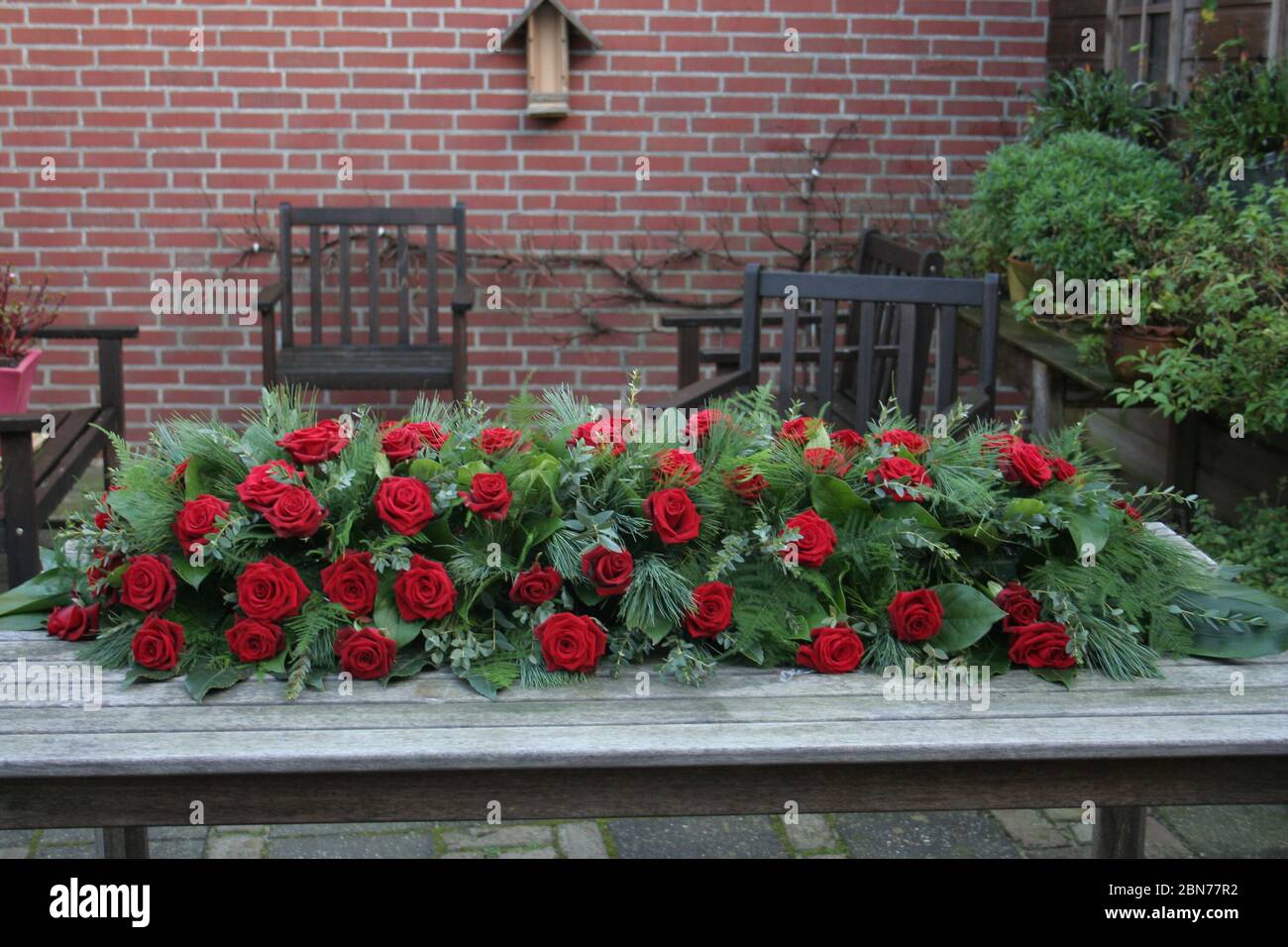 Red Bouquet of Roses, Flower Arrangement Stock Photo - Alamy