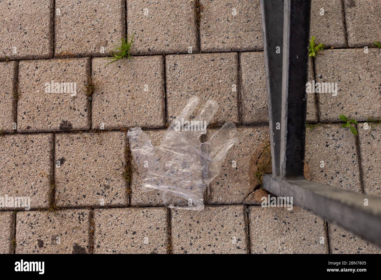 used plastic disposable gloves on graund, waste, enviromental Stock ...