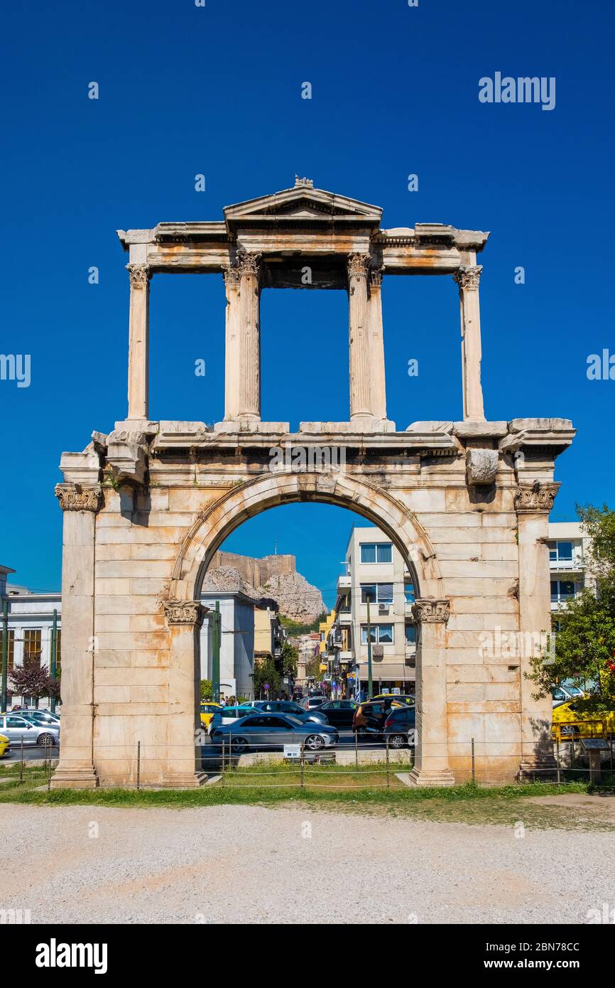 Athens, Attica / Greece - 2018/04/03: Arch of Hadrian known as Hadrian ...