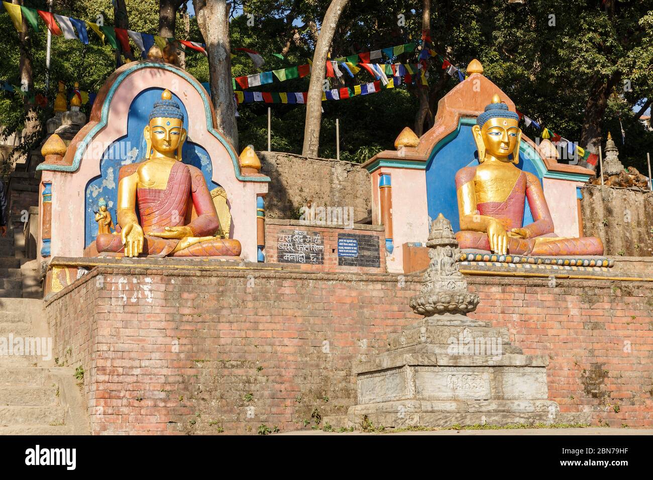 Golden Buddha Statues, Swayambhunath stupa, Kathmandu Nepal Stock Photo ...