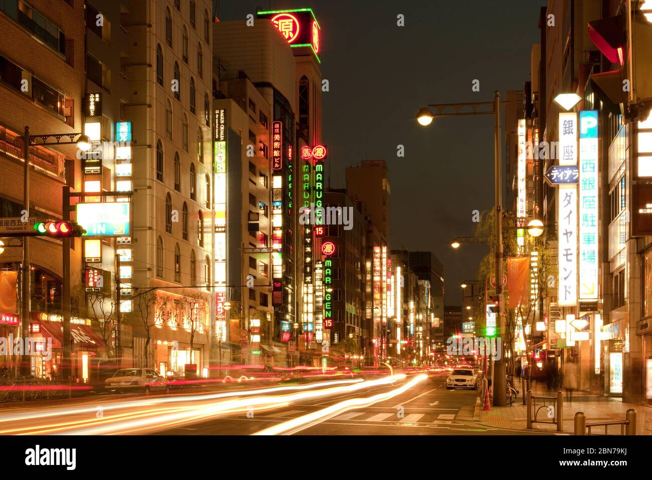 Tokyo, Kanto Region, Honshu, Japan - Light trails in a street at Ginza ...