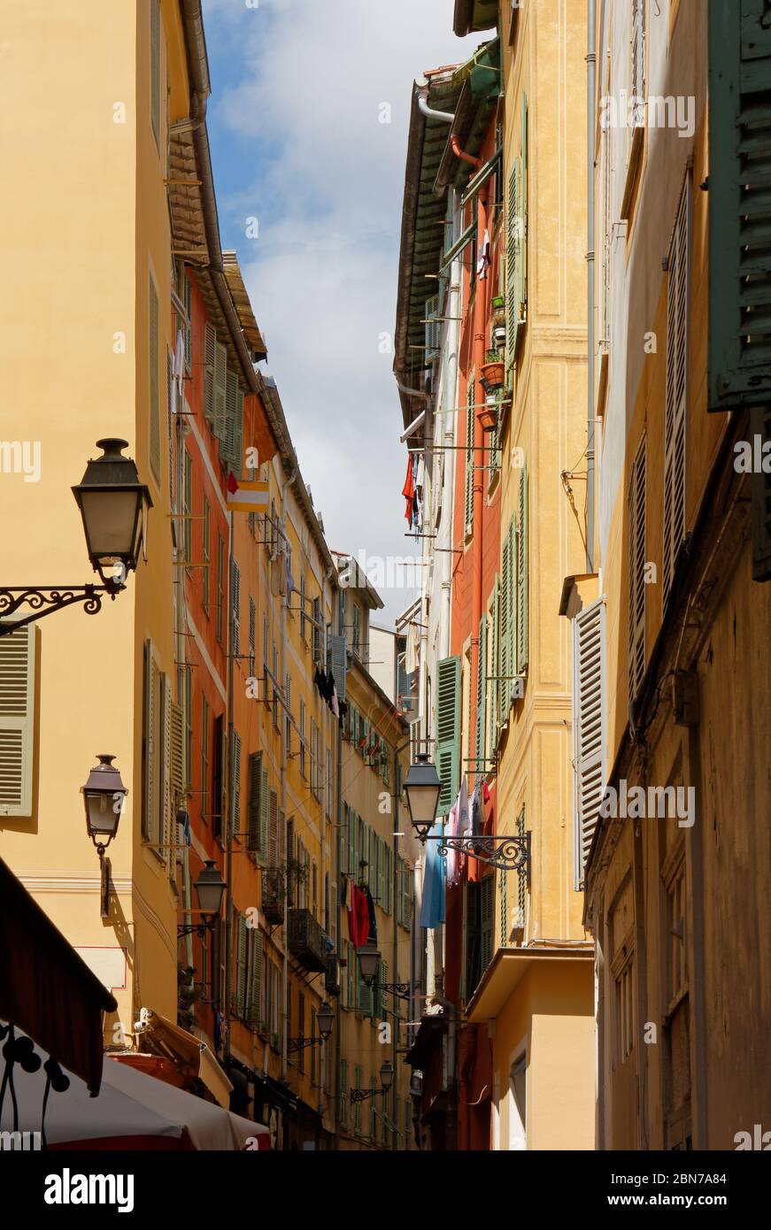 Colorful historic buildings on a street in downtown Nice, France Stock ...