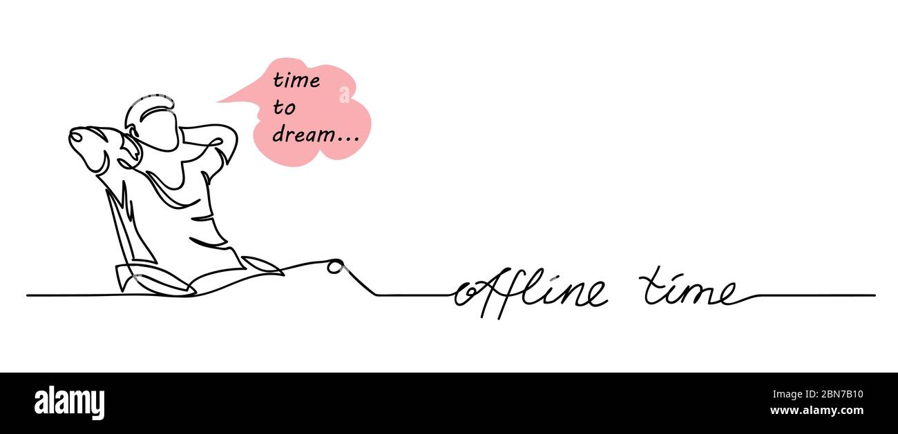 Offline time simple vector illustration ,web banner, background. Man ...