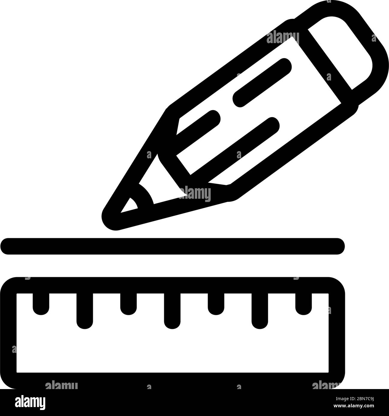 drawing line under ruler with simple pencil icon vector outline ...
