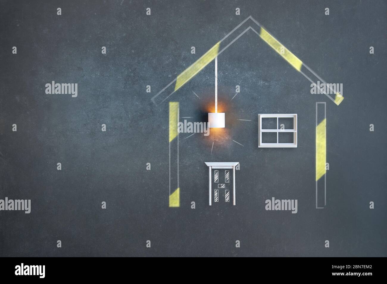 Sketch of a house with quarantine boundary Stock Photo - Alamy
