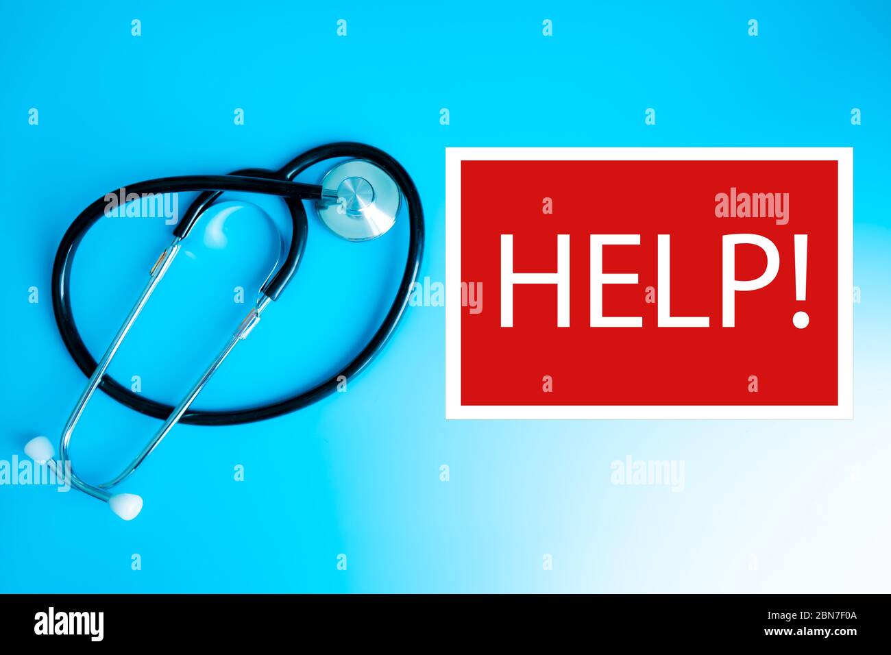 Medical, showing help sign on blue hospital banner background with ...