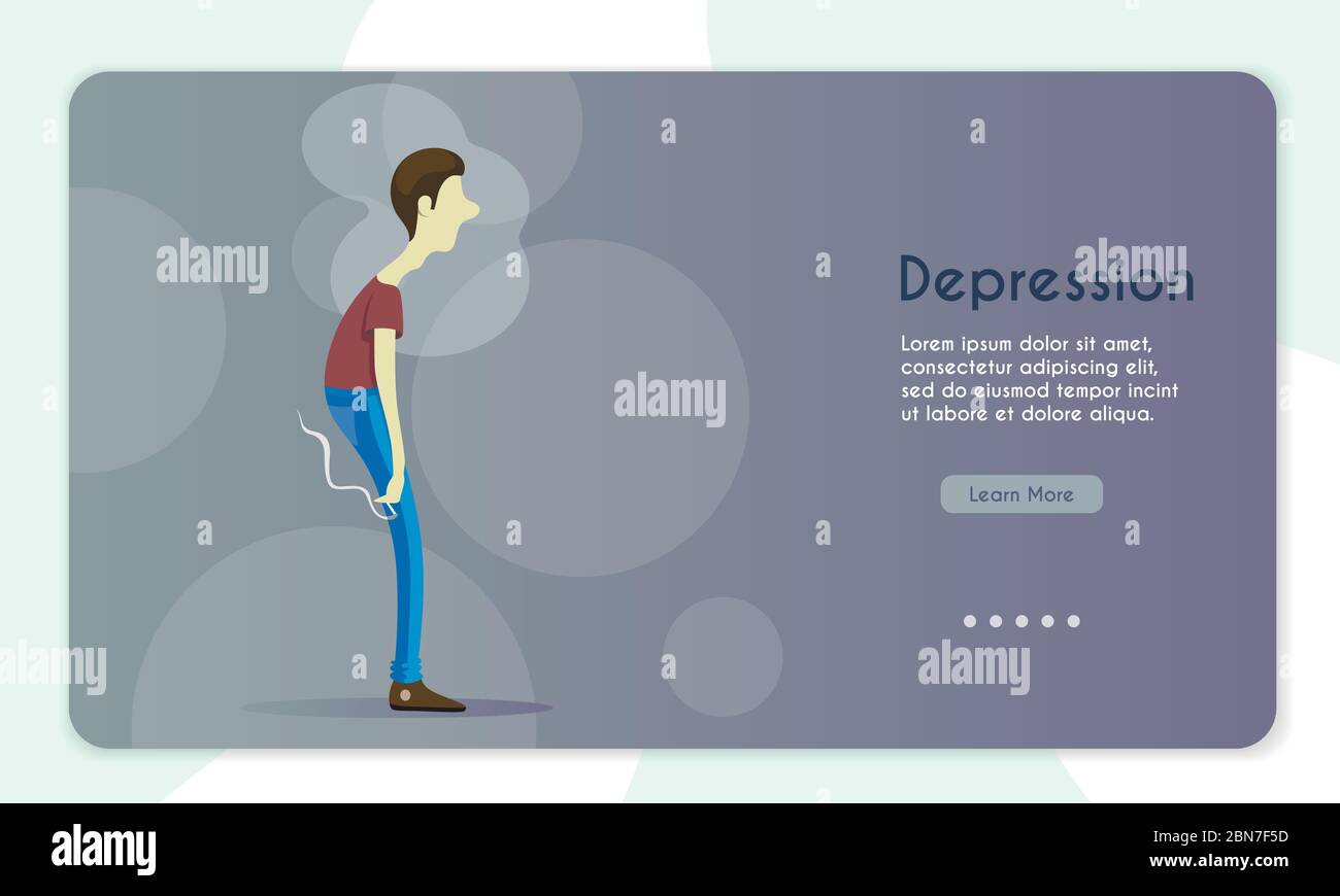 Vector banner illustration of depressed young man Stock Vector Image ...
