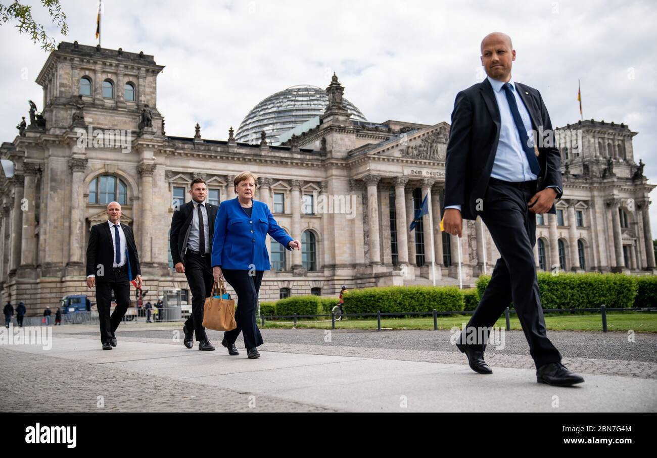 Berlin, Germany. 13th May, 2020. Chancellor Angela Merkel (CDU) walks ...
