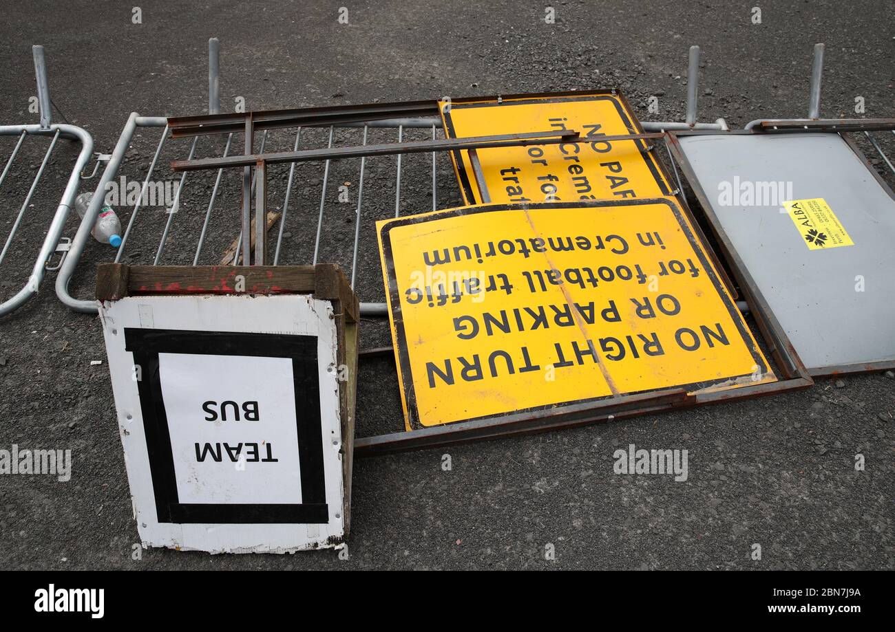 A view of upturned matchday signs at McDiarmid Park home of St ...