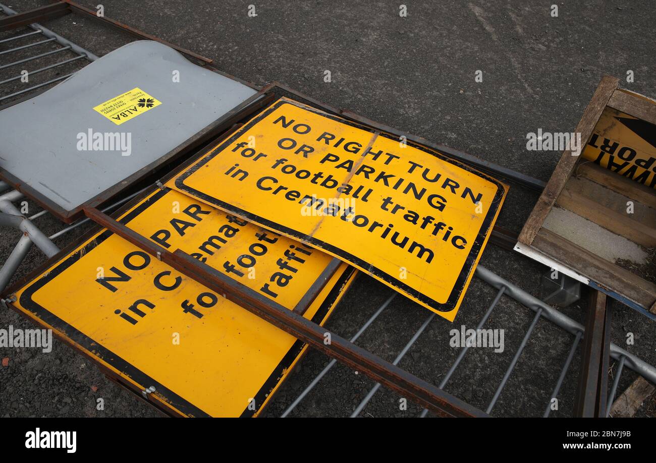 A view of upturned matchday signs at McDiarmid Park home of St ...