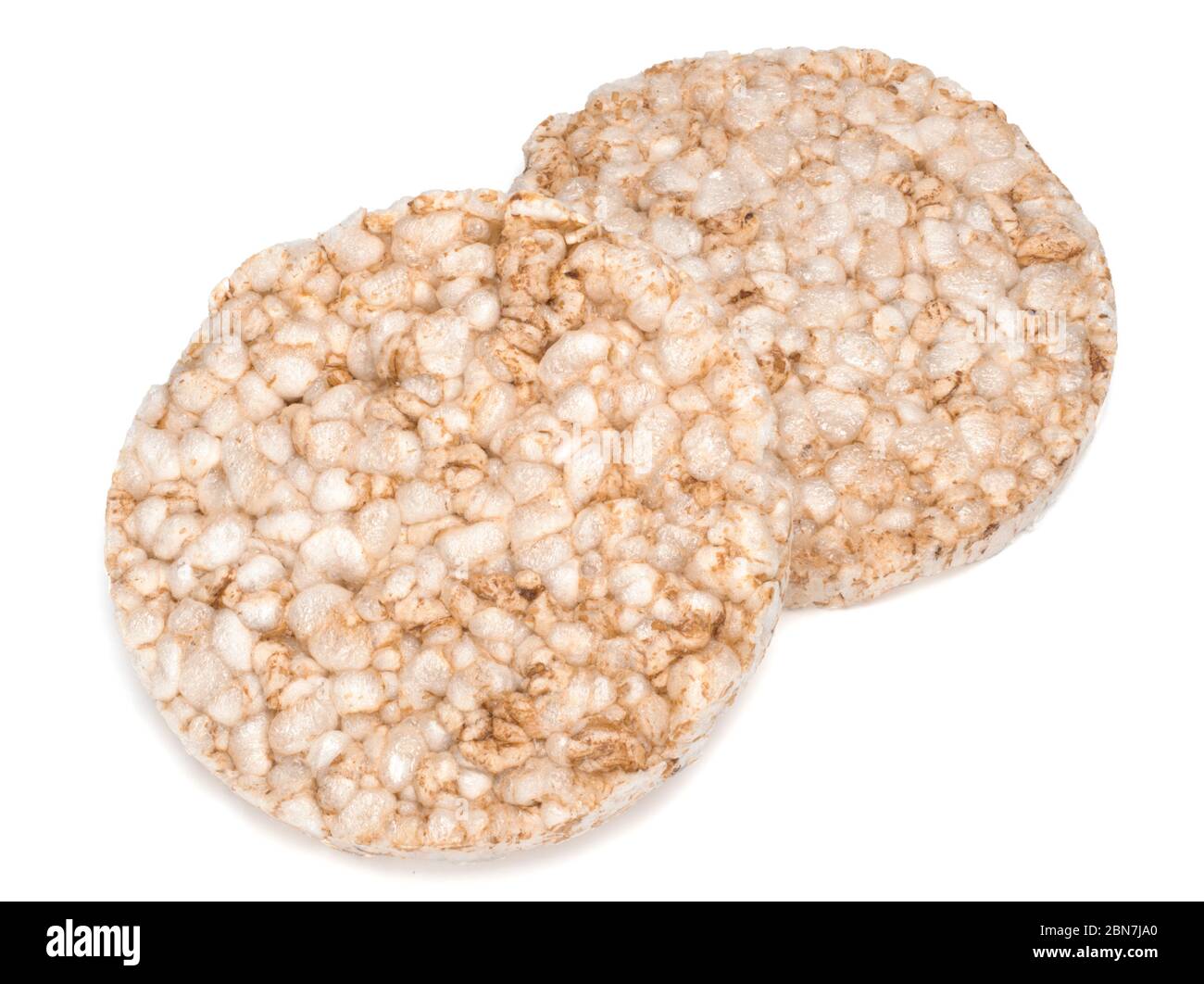 Puffed rice bread isolated on white background, diet crispy round rice ...