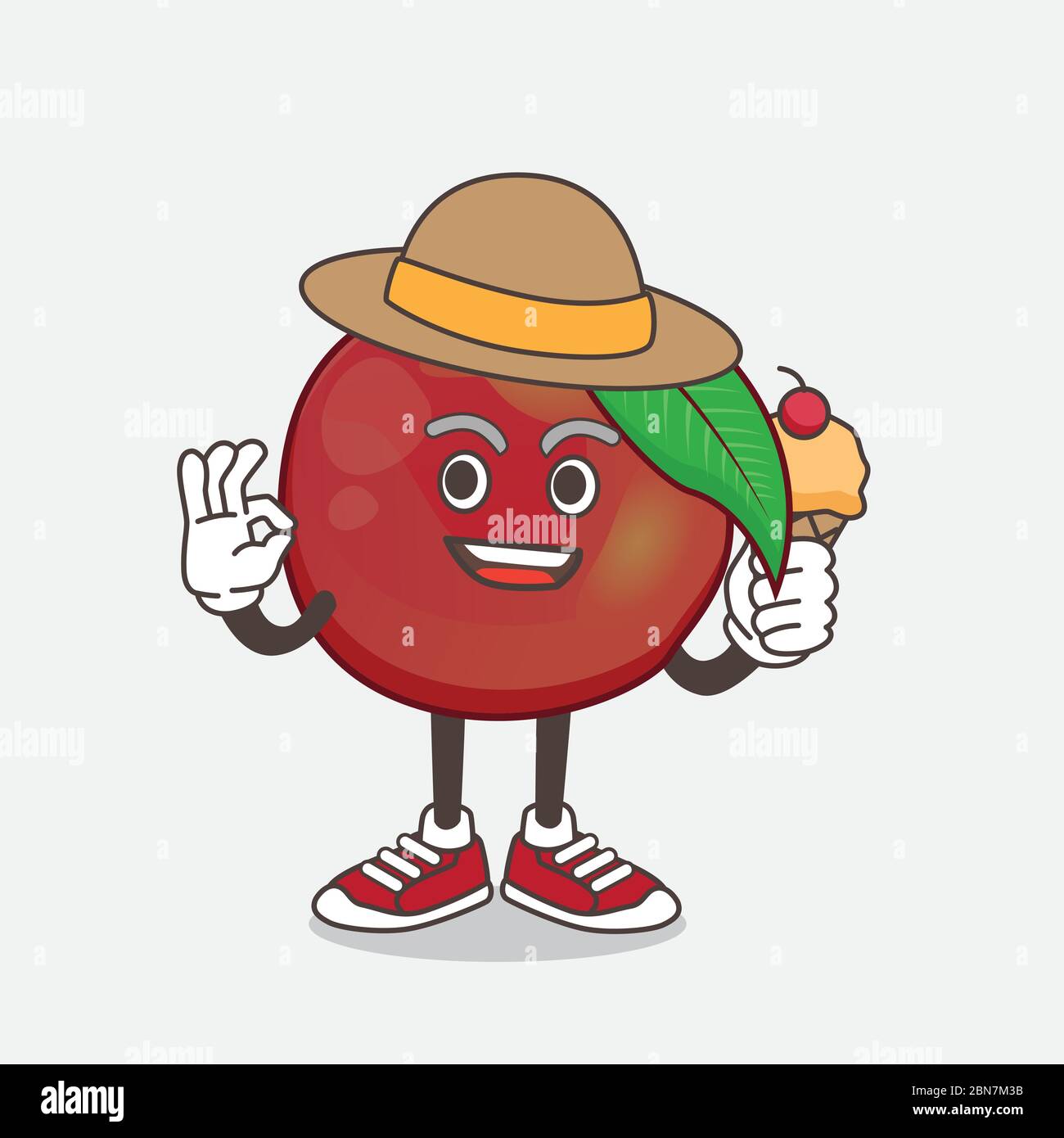 An illustration of Nectarine Fruit cartoon mascot character holding ice ...