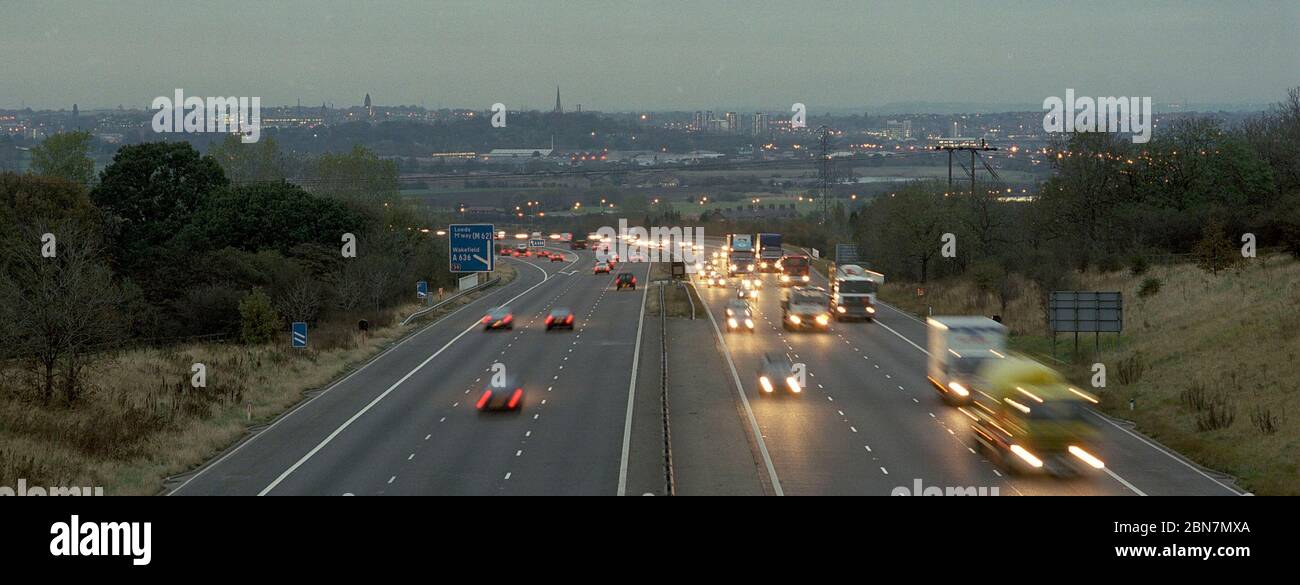 1997, night time traffic on the M1 motorway, Wakefield, West Yorkshire ...