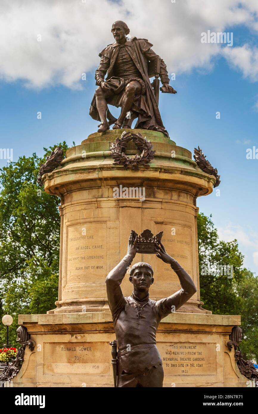A statue of Prince Hal (Henry V) and William Shakespeare on the apex of ...