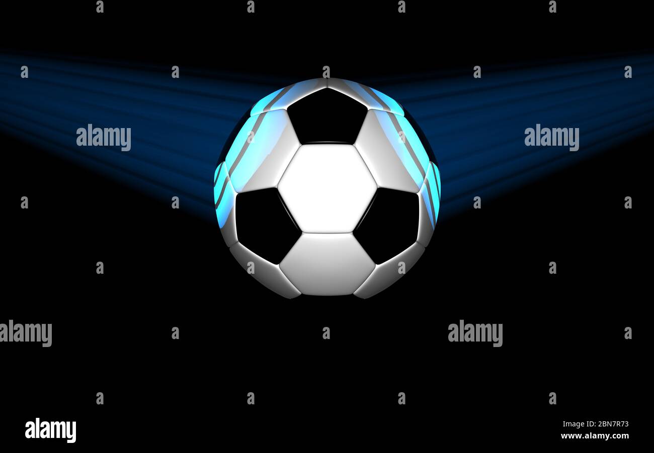 soccer ball lit by light on black background. 3d rendering Stock Photo ...