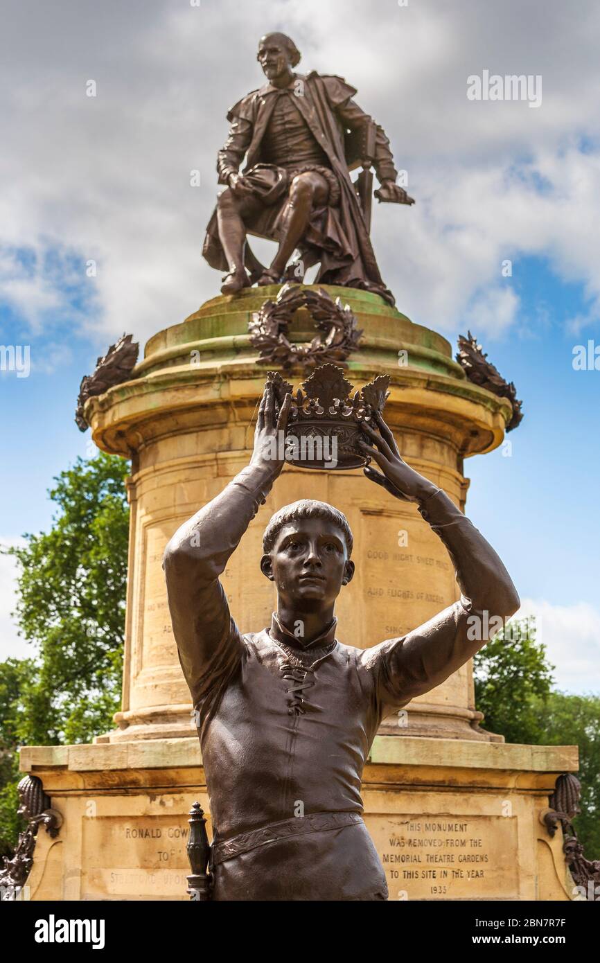 A statue of Prince Hal (Henry V) and William Shakespeare on the apex of ...