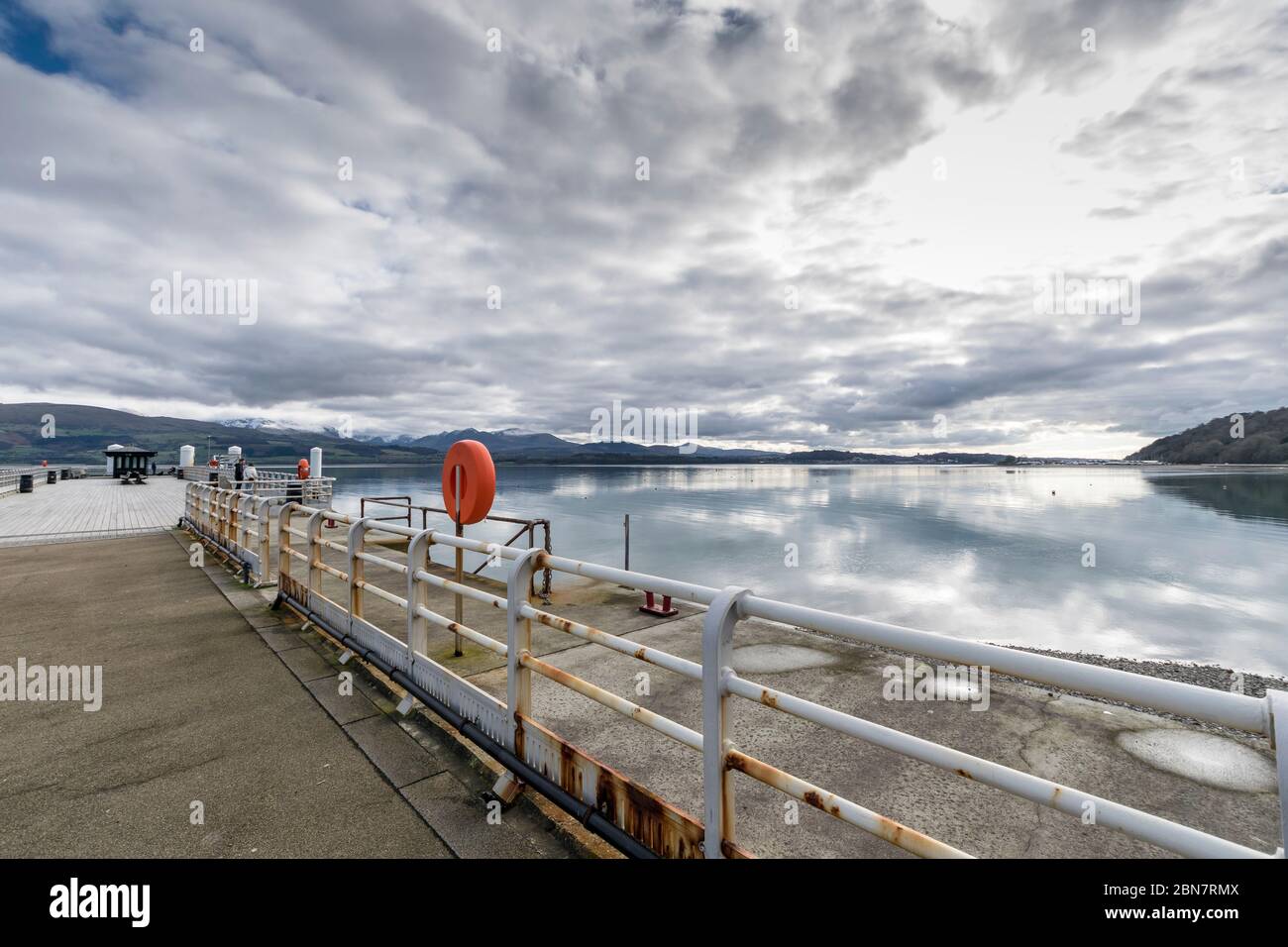 Beaumaris pier on Anglesey North Wales coast looking towards the Menai ...