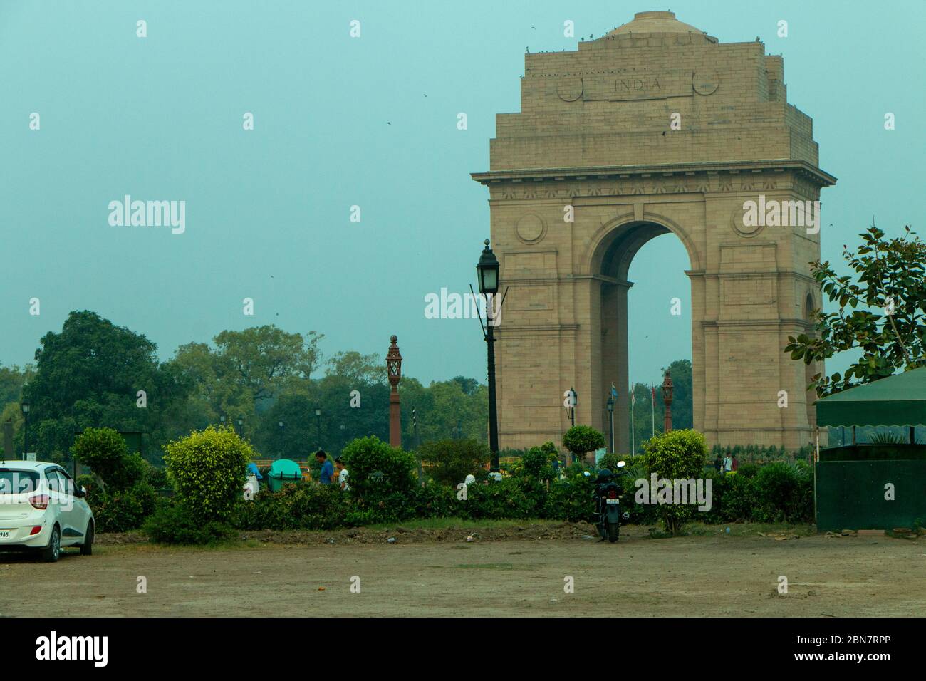 Wide shot of National War Memorial - India Gate in New Delhi. Birds ...