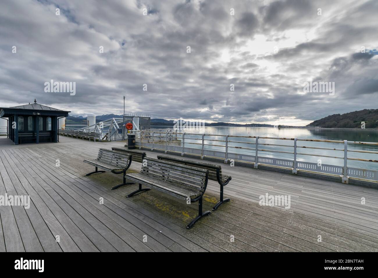 Beaumaris pier on Anglesey North Wales coast looking towards the Menai ...