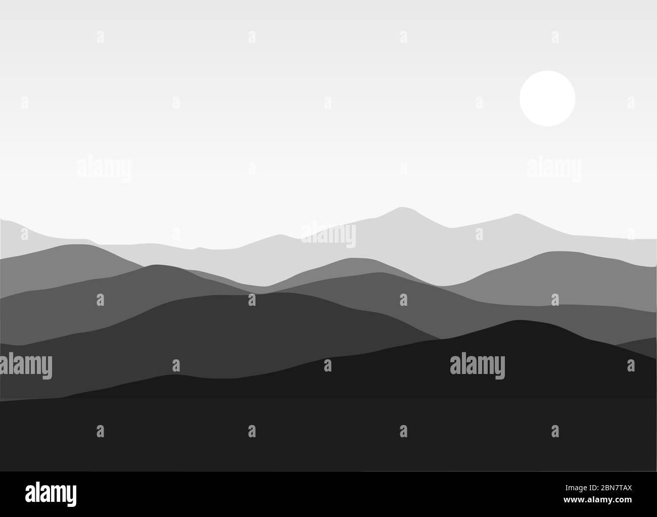 monochrome vector sunset landscape illustration Stock Vector Image ...