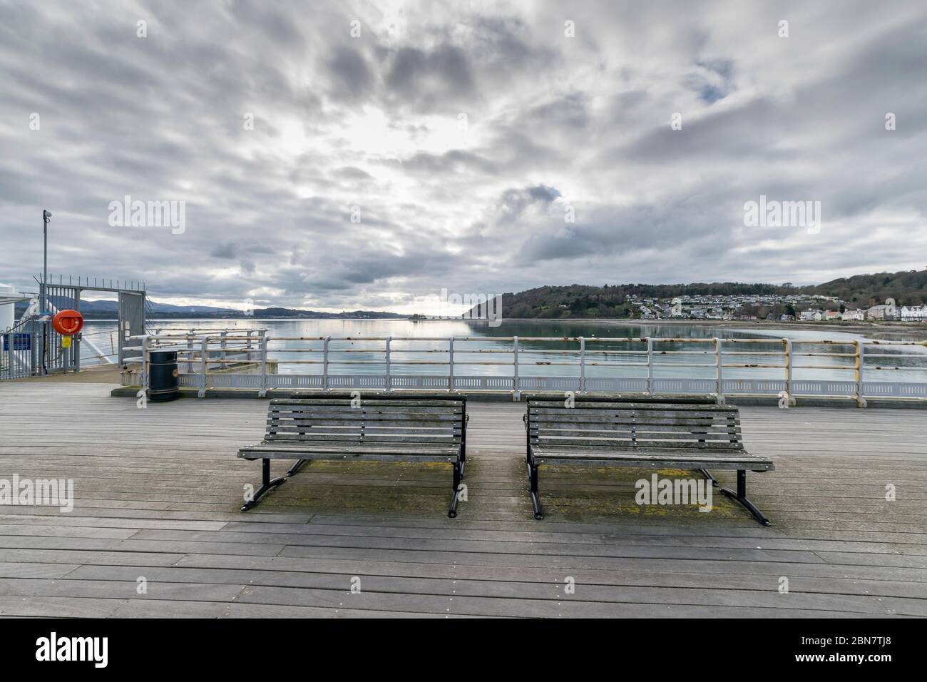 Beaumaris pier on Anglesey North Wales coast looking towards the Menai ...