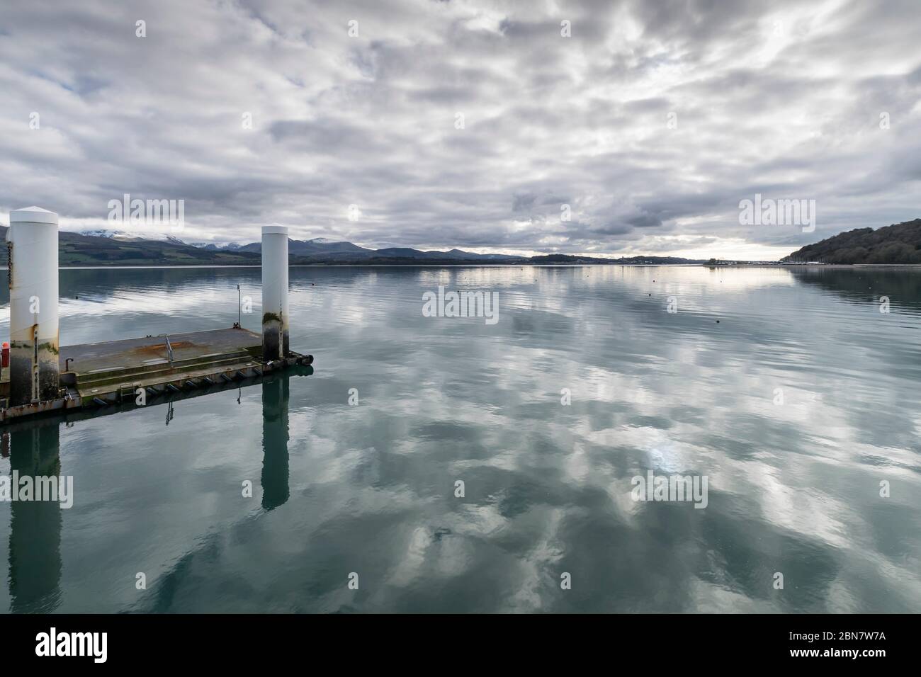 Beaumaris pier on Anglesey North Wales coast looking towards the Menai ...