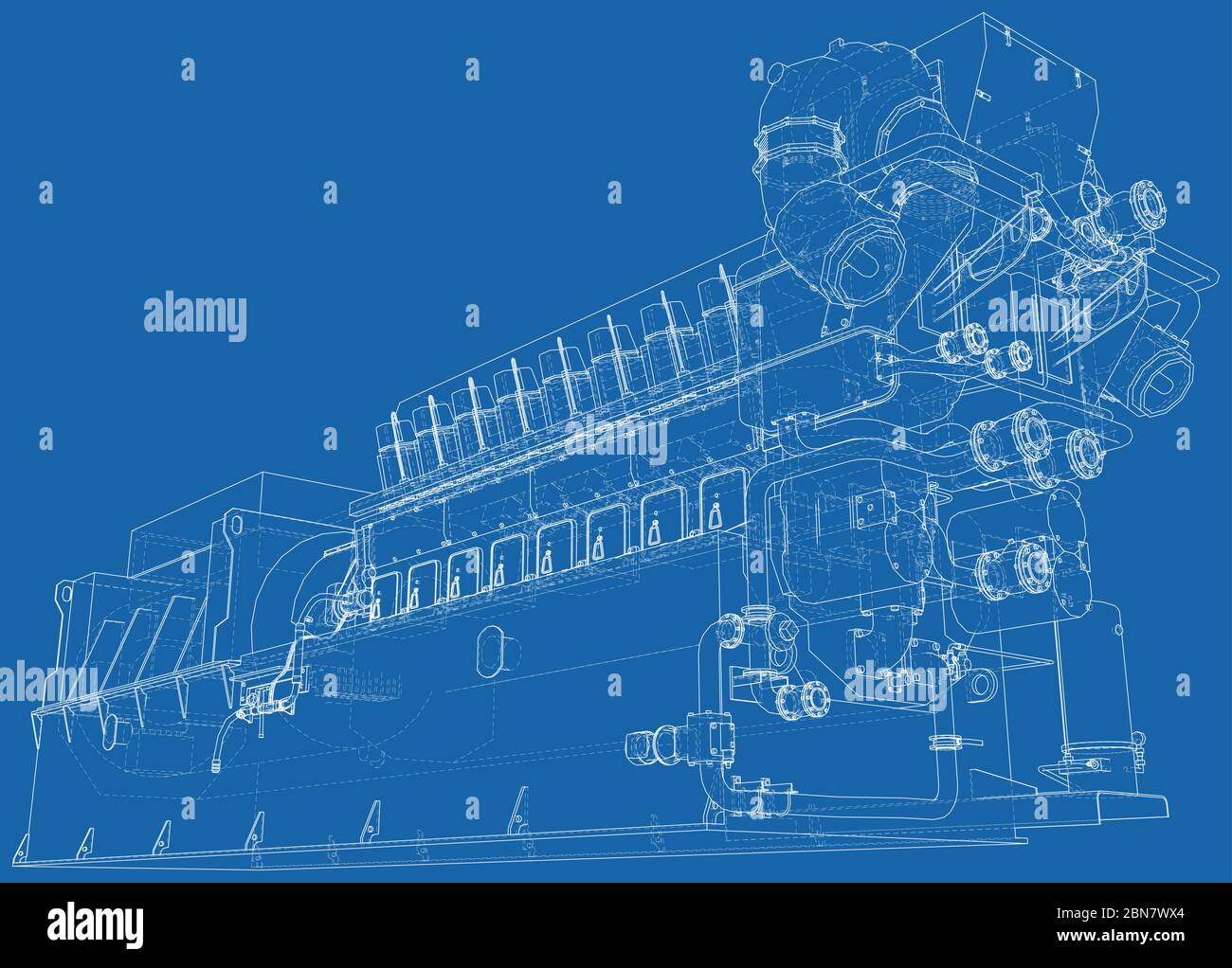 Standby diesel generator. Wire-frame line isolated on white. Vector ...