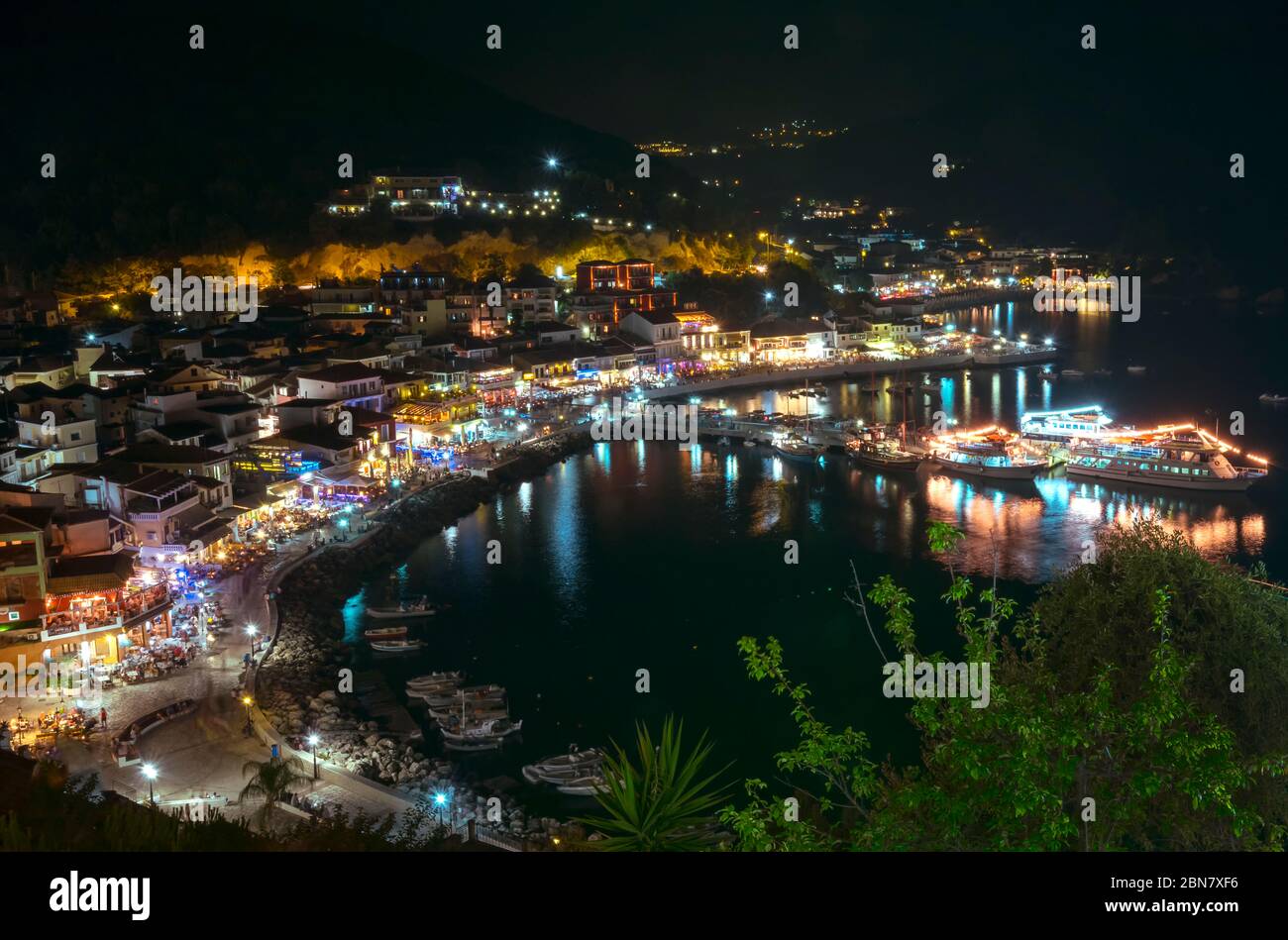 the city of Parga, by the mediterranean sea, with it's houses and boats ...