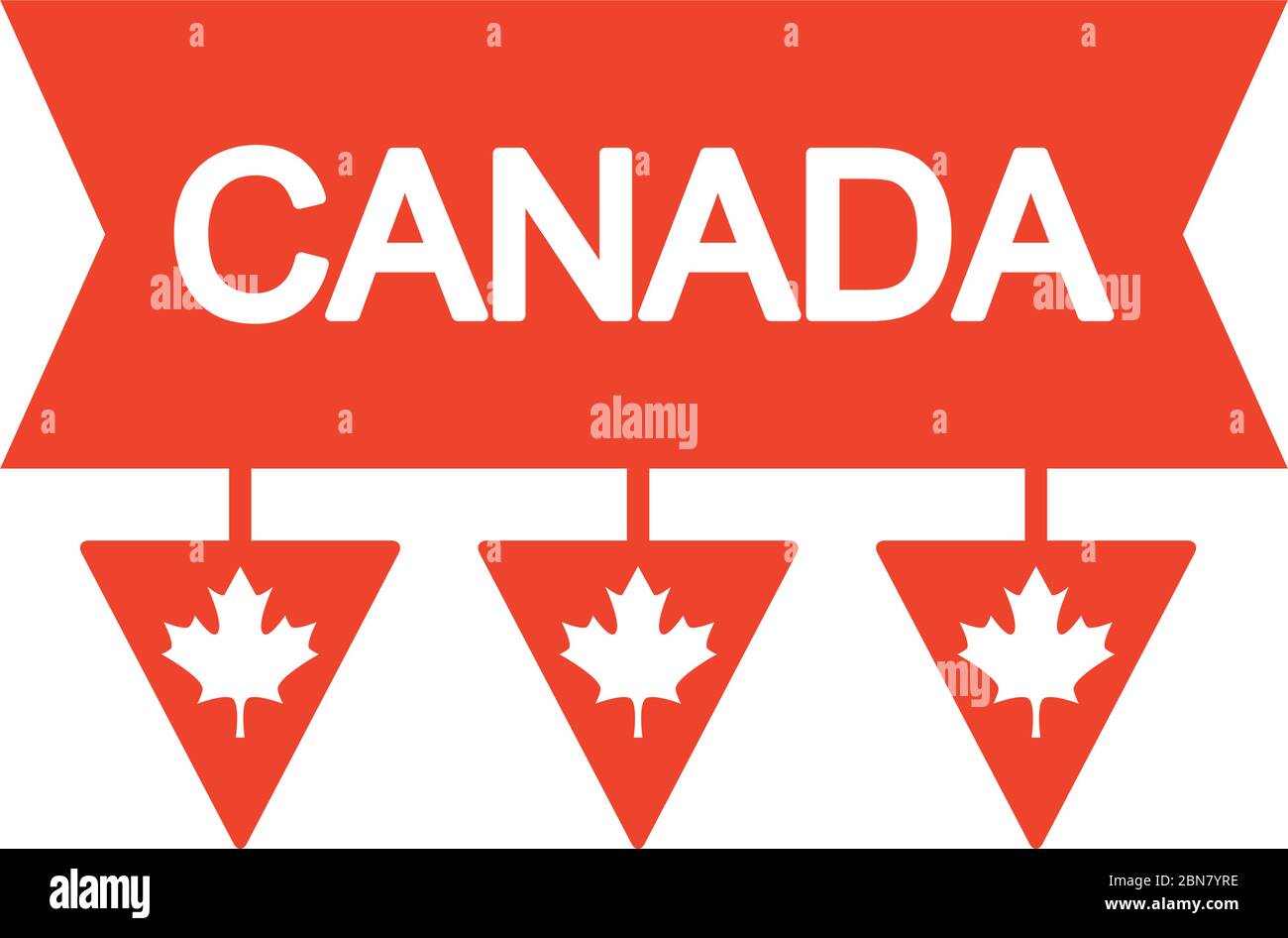 canada day concept, decorative ribbon with pennants with maple leaves ...