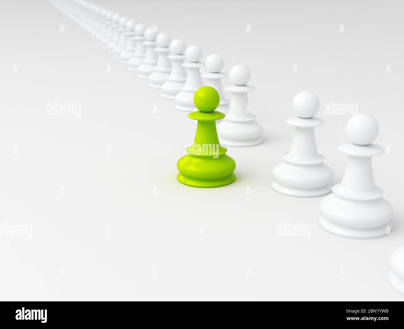 Single green pawn. Standing out from the crowd. Business strategy ...