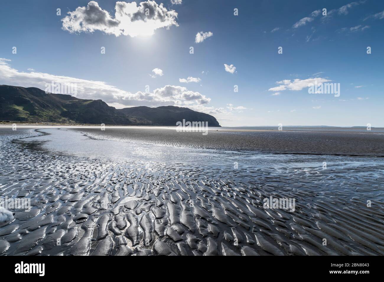 Conwy Morfa beach on the North Wales coast looking towards Penmaen bach ...
