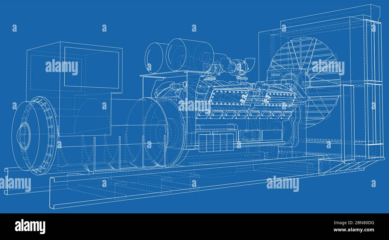 Generator. Diesel and gas industrial electric generator. The layers of ...
