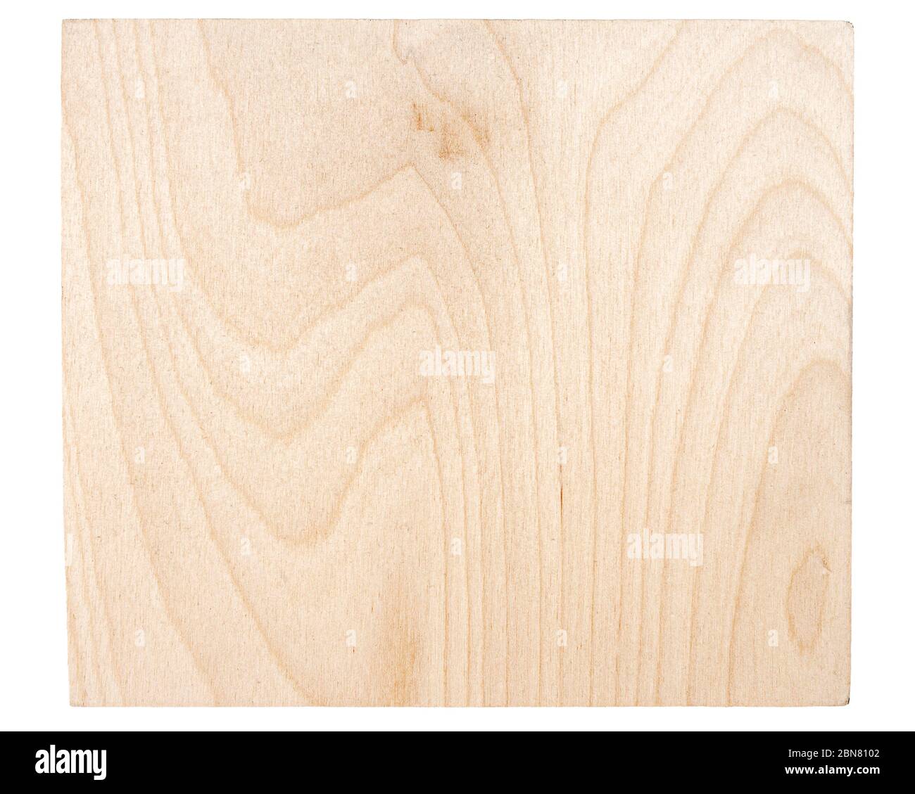 Rectangular piece of birch plywood with a natural texture. Isolated on ...