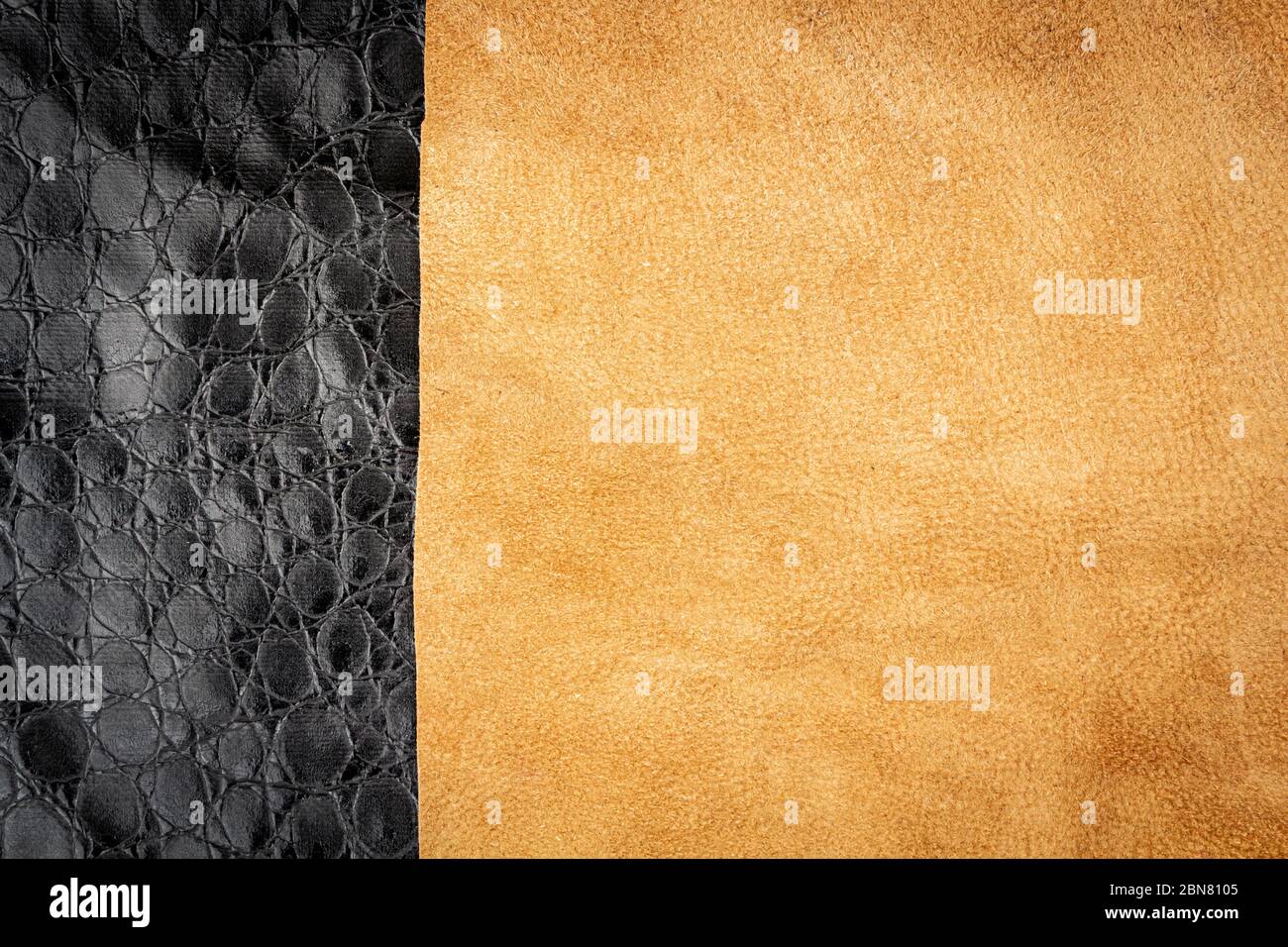 Brown leather and black artificial alligator skin textures background ...