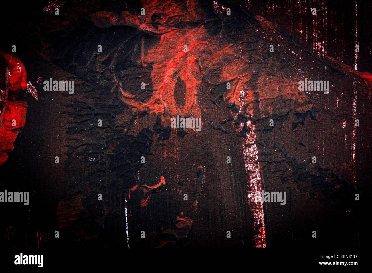 Black and red hand painted acrylic background. Grunge acrylic texture with painted dots and ...