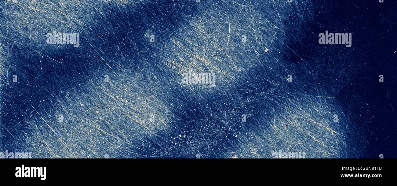 Noisy blue film frame with scratches, dust and grain. Abstract old film ...