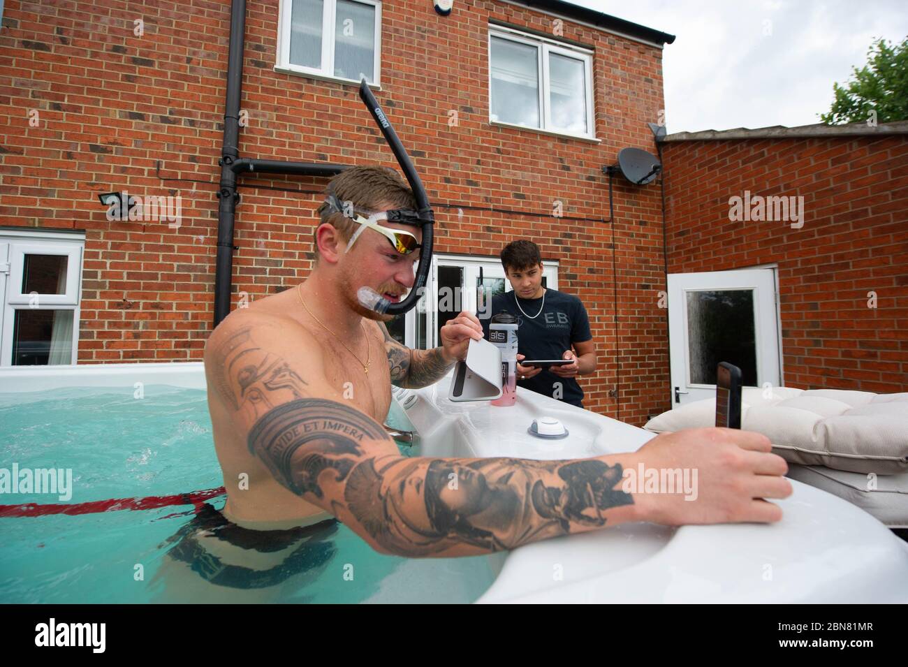 British swimmer Adam Peaty trains at his house in Loughborough in pool ...