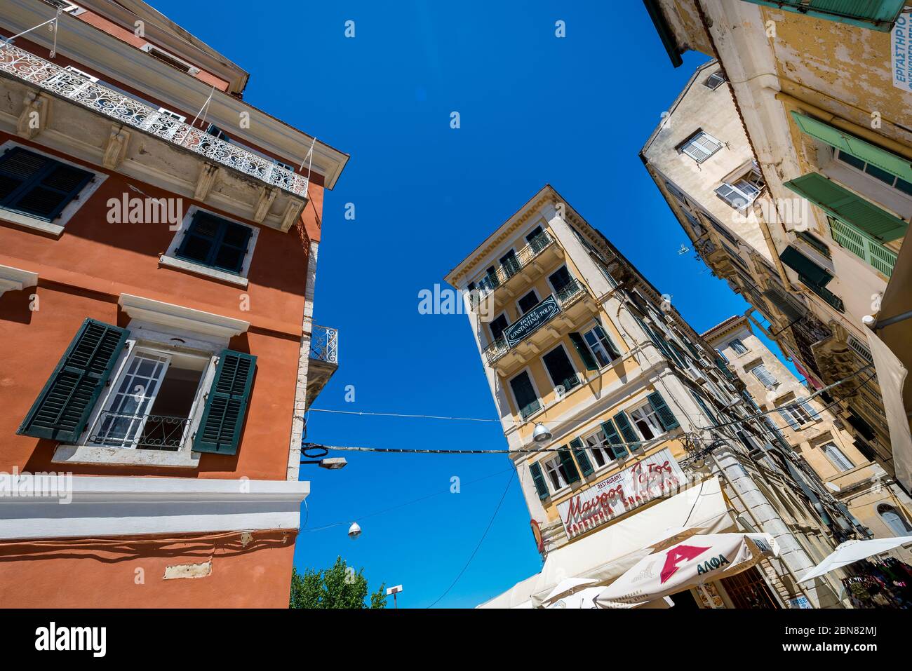 Buildings in Corfu Old Twon, Corfu, Greece Stock Photo - Alamy