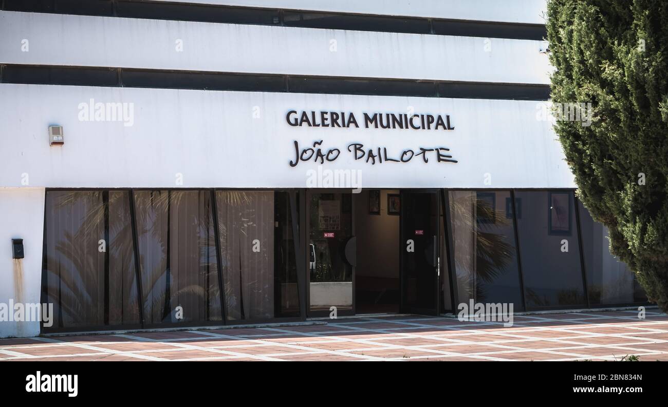 Albufeira, Portugal - May 4, 2018: architectural detail of the municipal auditorium and the ...