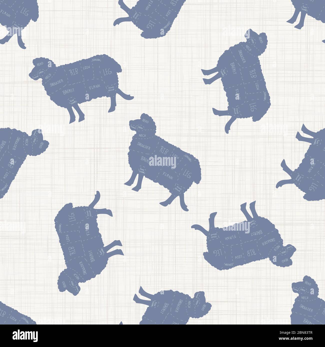 Seamless french farmhouse sheep butcher pattern. Farmhouse linen shabby ...