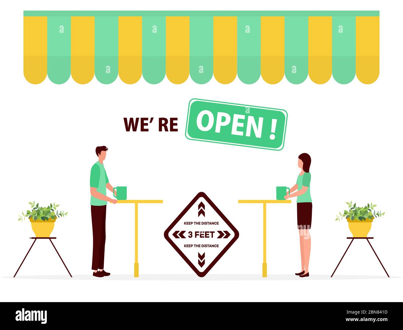 Vector illustration Reopening of cafe, restaurant after COVID-19 ...